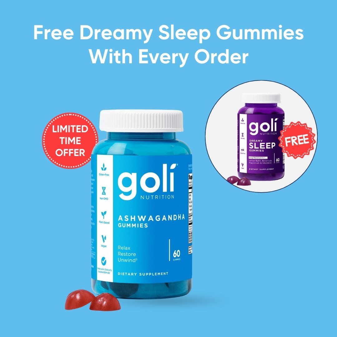 1 Pack Goli® Ashwagandha Gummies + FREE Sleep Gummies
